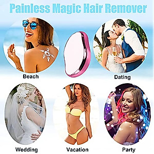Crystal Hair Eraser for Women and Men, Crystal Hair Remover Magic Hair Eraser Portable Epilator Painless Exfoliation Hair Removal Tool for Arms Legs and Back - Fast & Easy, Reusable & Washable - Pink