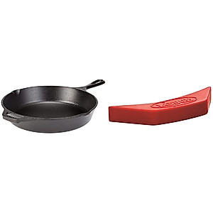 Lodge Cast Iron Skillet with Red Silicone Hot Handle Holder, 10.25-inch & ASAHH41 Silicone Assist Handle Holder, Red, 5.5" x 2"
