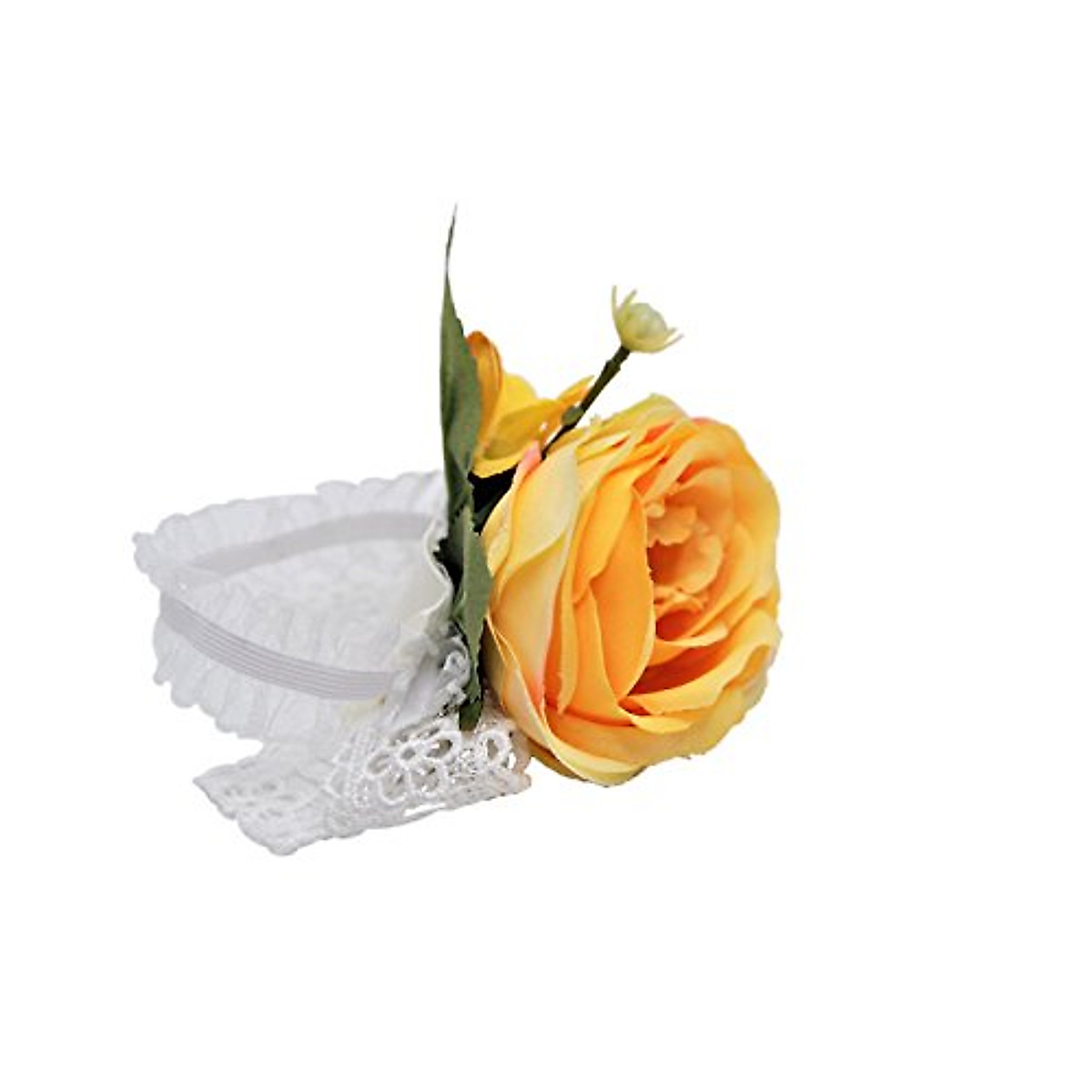 Ansuma Rose Wrist Corsage Wristlet Band Bracelet and Men Boutonniere Set for Wedding Flowers Accessories Prom Suit Decorations (Yellow)
