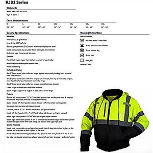 Pyramex RJ31 Series Class 3 Fleece Bomber Safety Jacket, Lime, X-Large