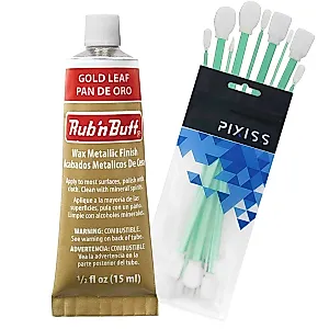 Rub and Buff FinishWax Metallic Gold Leaf, 0.5-Fluid Ounce, Pixiss Blending and Application Tools for Applying Metallic Wax Paint