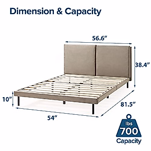 ZINUS Taylor Velvet Upholstered Platform Bed Frame with Split Headboard, Velvet Bed Frame, No Box Spring Needed, Easy Assembly, Latte, Full