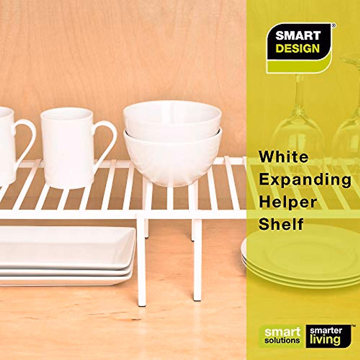 Smart Design Premium Extendable Storage Shelf – Lengthen from 16 to 32.5 in., White – Steel Pantry Organizer with Rust-Resistant Finish and Non-Slip Feet for Easy Home Organization and Storage