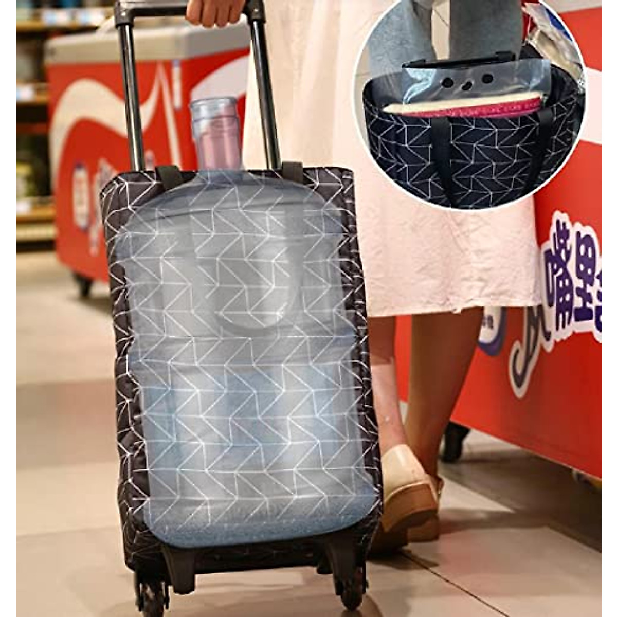 Upgrade Shopping Bag with Wheels Portable Trolley Bags Grocery Cart Utility Cart Rotating Wheels Cart Folding Shopping Cart- Larger Size & Waterproof & Strong