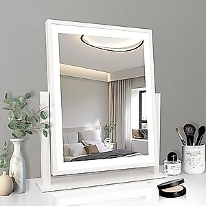 Makeup Mirror with Lights, 16in Fashion Lighted Vanity Mirror with Dimmable Light, Smart Control, Memory, Adjustable Warm White/Natural/Daylight, Birthday Wedding Gift, 360°Rotation White