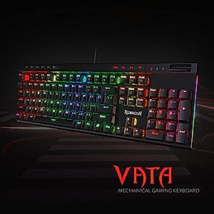 Redragon K580 VATA RGB LED Backlit Mechanical Gaming Keyboard with Macro Keys & Dedicated Media Controls, Onboard Macro Recording (Blue Switches)