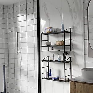 Adjustable Floating Shelf with Sturdy Metal Frame - Pine Wood DIY Long Shelves, Reclaimed Wood Shelves for Wall Storage, Wall Mounted Shelf for Multiple Purposes Perfect for Home and Office, Black