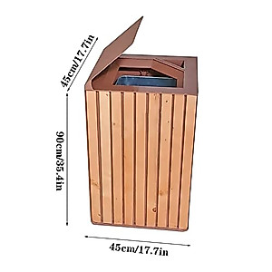 Trash Can Outdoor Square Trash Can, Large-Capacity Commercial Trash Can with Solid Steel Frame and 1 Wooden Panel, Creative Vintage Trash Can Outdoor Trash Can