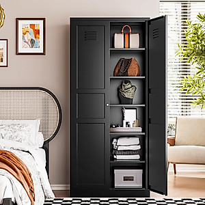 Letaya Black Storage Cabinet with Adjustable Shelves-Metal Home Kitchen Pantry Cabinets with Doors,Organization Locker for Cupboard/Bedroom/Dining/Living/Bathroom/Office/Garage Room