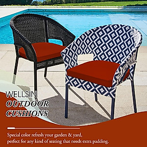 Wellsin Outdoor Chair Cushions for Patio Furniture - Patio Chair Cushions Set of 6 - Waterproof Round Corner Outdoor Seat Cushions 17"X16"X2", Brick Red