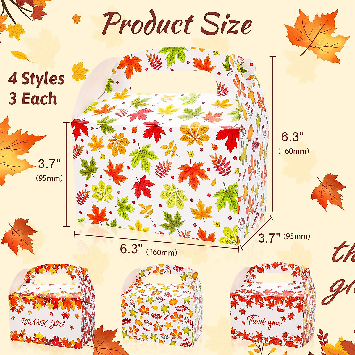 HOWAF Fall Maple Leaves Gift Boxes,12pcs Thanksgiving Party Treat Candy Boxes for Fall Harvest Party Thanksgiving Celebration Supplies, Autumn Party Candy Boxes, Hello Fall Goodie Boxes