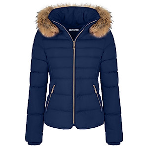 BodiLove Thickened Winter Puffer Jacket with Removable Faux Fur Hood Fleece Lining