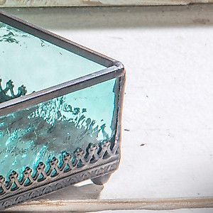 Turquoise Blue Glass Tray Mirrored Bottom Decorative Bathroom Vanity Cosmetic Makeup Organizer Jewelry Display Perfume Holder Dresser Home Décor Candle Tray Gift for Woman J Devlin Tra 126