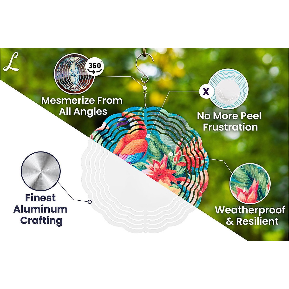 Luxiris Sublimation Wind Spinner Blanks 8 Inch - 5 Pack Bulk Products | 3D Aluminum, Hanging DIY Wind Spinners Sublimation for Yard and Garden | with Heat Resistant Tape & 30 Digital Starter Designs