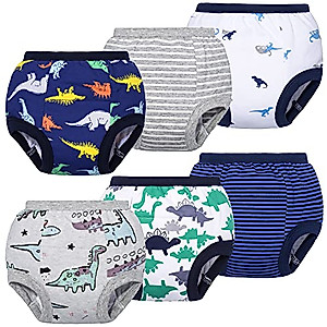 BIG ELEPHANT Potty Training Underwear, Soft Cotton Absorbent Training Pants for Baby Boys & Girls (4T, Dinosaurs World 6 Pack)