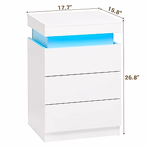 ADORNEVE Nightstand with Charging Station and LED Lights,Night Stand with Sliding Top for Bedroom,Bedside Table with Drawers,Modern End Side Table,White