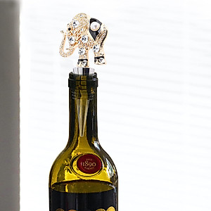 DOITOOL Wine Bottle Stoppers For Glass Bottles Vacuum, Wine Stoppers For Wine Bottles Vacuum Seal Gem Pearls Elephant Animal For Wine& Beverage Plug, Set Of 2
