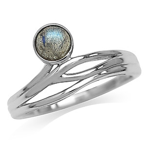 Silvershake 5mm Round Shape Labradorite 925 Sterling Silver Minimalist Modern Wavy Ring Size 10