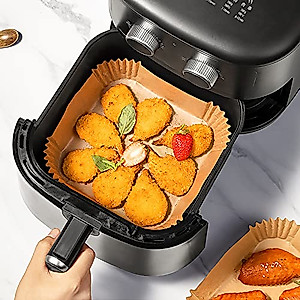 Morcheiong 100pcs Disposable Air Fryer Paper Liners, 7.9In Square Parchment Paper Liners for Air Fryer Baking Roasting Microwave (Natural)
