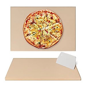 Mepple Pizza Stone for Oven Grill 12x15" Baking Stone with Scraper Perfect for Pizza Bread BBQ, Thermal Shock Resistant Rectangle