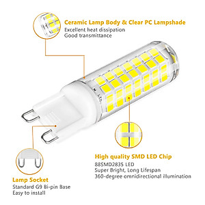 YUIIP G9 LED Light Bulb 7W Dimmable 50W 60W Halogen Bulbs Equivalent Daylight White 6000k AC120V Lamp G9 Bi Pin Base, Non-Flicker, 360°Beam Angle, Pack of 6