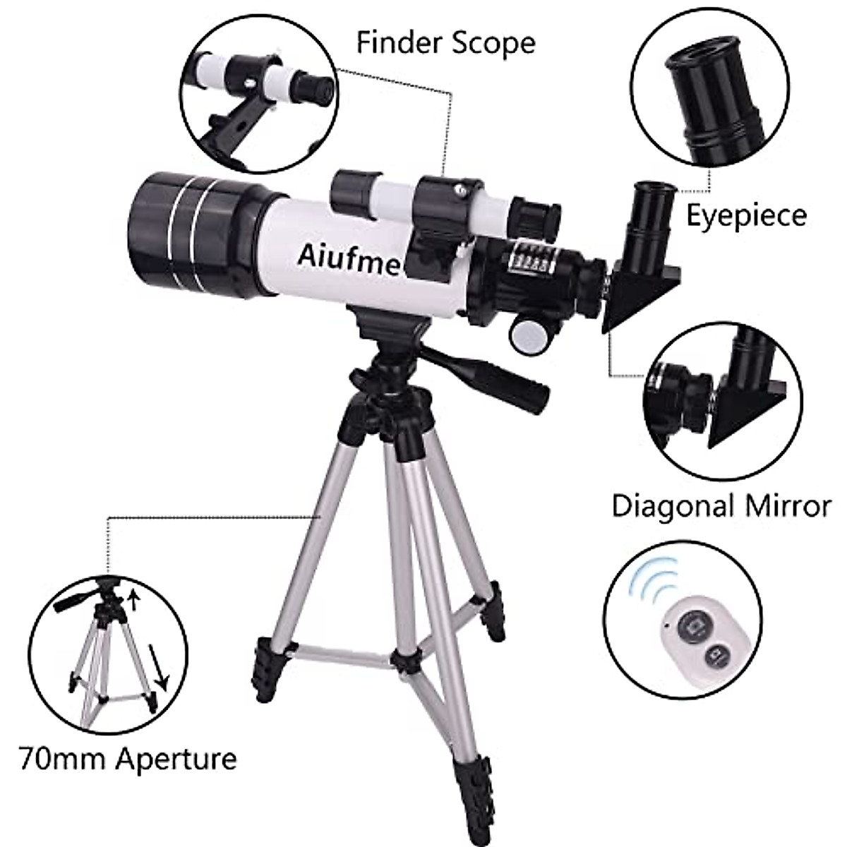 telescopes for Adults Astronomy, Kids 8-12,360mm70mm Aperture Portable Refractor Astronomy Beginners, with A Smartphone Adapter (Black)