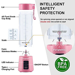 Portable Blender for Shakes and Smoothies Personal Blender USB Rechargeable Small Smoothie Blender (Pink)
