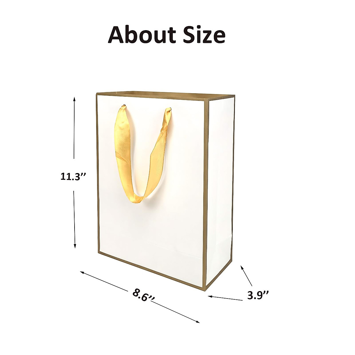 TKSBAG Gift Bags with Handles, 12 Pack 11.3 x 8.6 x 3.9 Gift Bags Medium size, White Gold Thank You Bags for Wedding, Birthday, Bridal shower, bridesmaid, Groomsmen