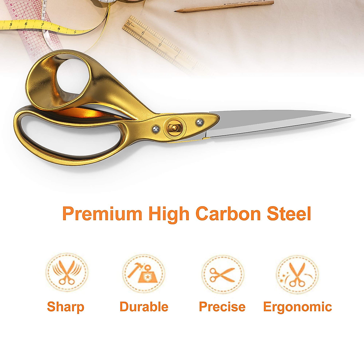 Fabric Scissors, 10 Inch Sewing Scissors, Professional Leather Craft Tailor Scissors, Comfortable Golden Frosted Handles, Heavy Duty Scissors for Fabric Leather Cutting (Gold)