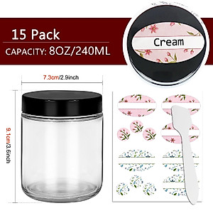 8 oz Clear Glass Jars with Plastic Lids - 15 Pack 240 ml Round Empty Candle Containers, Jars, Canning Jar for Candle Making, Spice, Food Storage, Sample