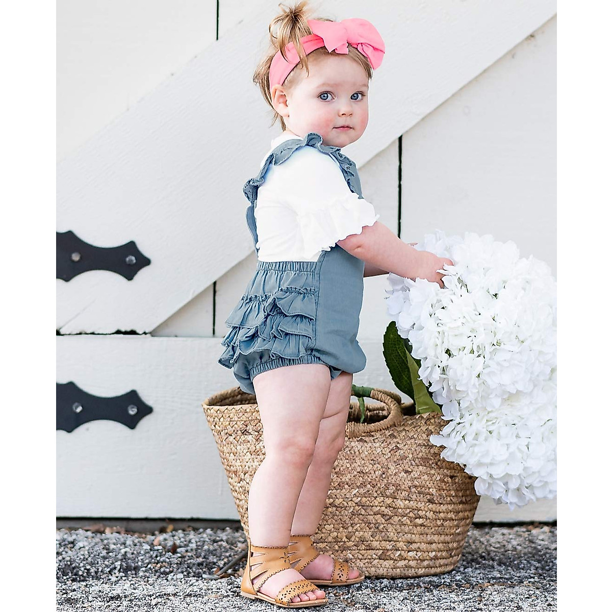 RuffleButts® Baby/Toddler Girls White Ruffle Sleeve Bodysuit - 18-24m