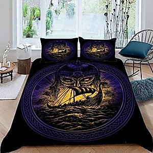 Quilt Cover Twin Size Viking Ship 3D Bedding Sets Sea of Storms and Draka Duvet Cover Breathable Hypoallergenic Stain Wrinkle Resistant Microfiber with Zipper Closure,beding Set with 2 Pillowcase
