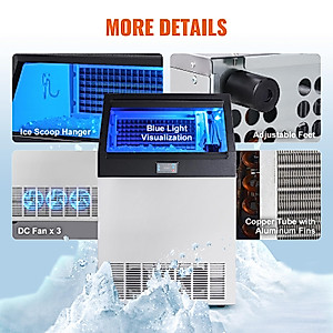VEVOR Commercial Ice Maker Machine, 265lbs/24H, Ice Maker Machine, 126 Ice Cubes in 12-15 Minutes, LED Digital Display Free Standing Ice Maker with 88lbs Storage Capacity, for Home Office Restaurant