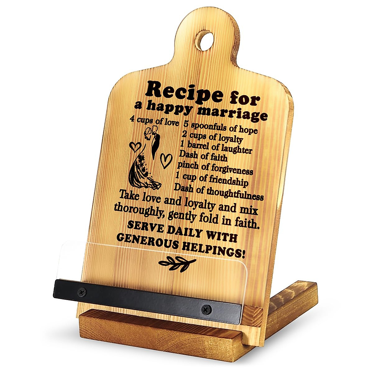 Wedding Gifts for Couples Wife Marriage Anniversary Newlywed Gift for Friend Inspiring Marriage Gifts Bridal Shower Gifts for Bride Kitchen Cookbook Stand (Recipe for a Happy Marriage)