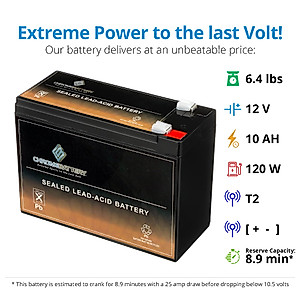 Chrome Battery 12V 10AH Maintenance-Free Battery for Alarm Systems, Scooters, Toys, Emergency Lights, and More - Nut and Bolt (T3) Terminal