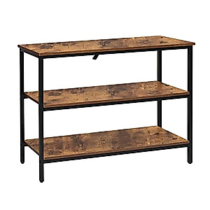 WEENFON Narrow Console Table, 39.4”Long Sofa Table, 3 Tier Entryway Table, Living Room Tables,Rustic Entrance Table for Hallway, Corridor,Kitchen, stairwell,Steel Frame, Rustic Brown
