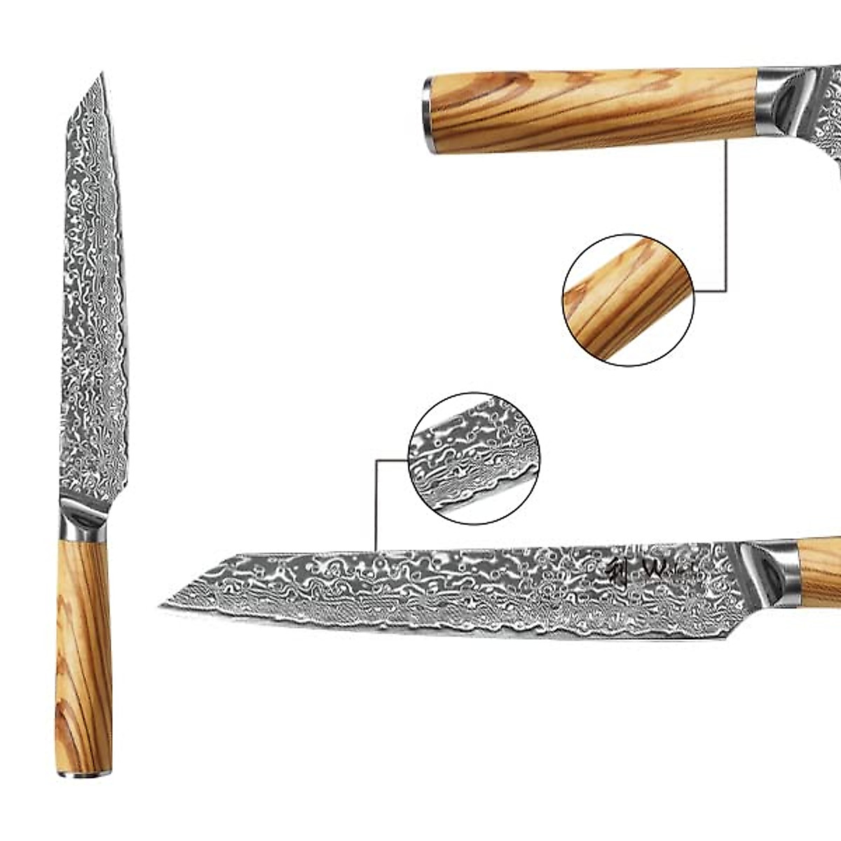 Wakoli Damascus Nakiri knife blade 7-inch extremely sharp from 67 layers genuine Japanese Damascus with olive wood handle, Oribu Series