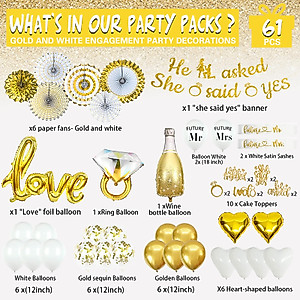 Engagement Party Decorations Gold He Asked She Said Yes Banner Bridal Shower Wedding Decorations Cake Toppers and Mr. & Mrs. Balloons Sash