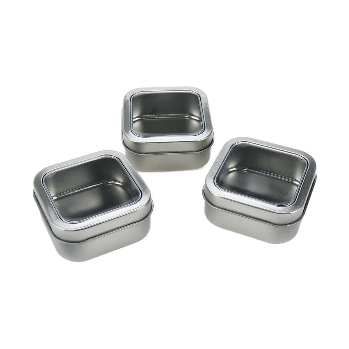 Coshar 10pcs Square Metal Storage Organizer Mini Tin Box with Clear Window Lids for Candy, Candles, Lip Balms and Solid Perfumes (Silver)