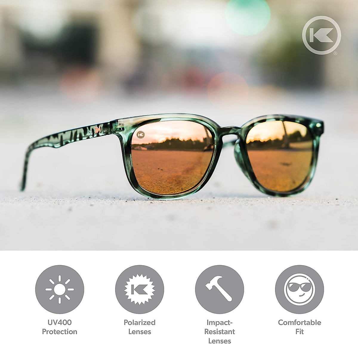 Knockaround Paso Robles Polarized Sunglasses for Women & Men - Impact Resistant Lenses & Full UV400 Protection, Grey Tortoise Shell Frames/Rose Gold Reflective Lenses