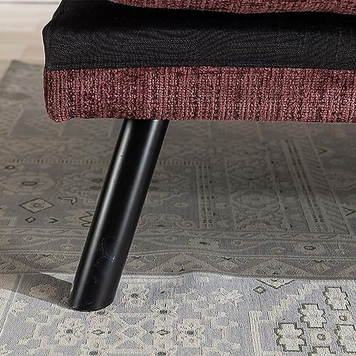 Sofa Bed Futon Couch Convertible Loveseat Sleeper Comfy Foldable Lazy Sofa Small Futons with Adjustable Back Armless Sofabed for Small Spaces, Chenille, Wine Red