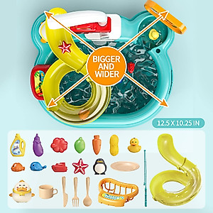 LEWANT Play Sink with Running Water, Kids Kitchen Sink & Fishing Playset with Electric Faucet, Toy Kitchen Accessories, Play Food, Dishwasher Toy for Toddler Girl Boy Birthday