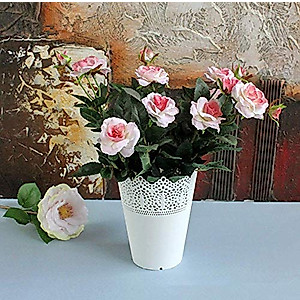 5 Pack 5.5" High Plastic Planters,Storage Bins,Planter Nursery Pots,Indoor Planter Flower Pots,Succulent/Plant Pot or Make Up Pencil Holder Pierced Flower Wedding Candle Decor Home Decor (White)
