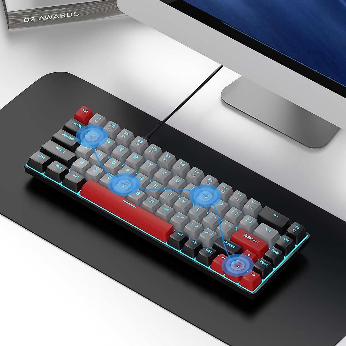 MageGee Portable 60% Mechanical Gaming Keyboard, MK-Box Blue LED Backlit Compact 68 Keys Mini Wired Office Keyboard with Brown Switch for Windows Laptop PC Mac - Grey/Black