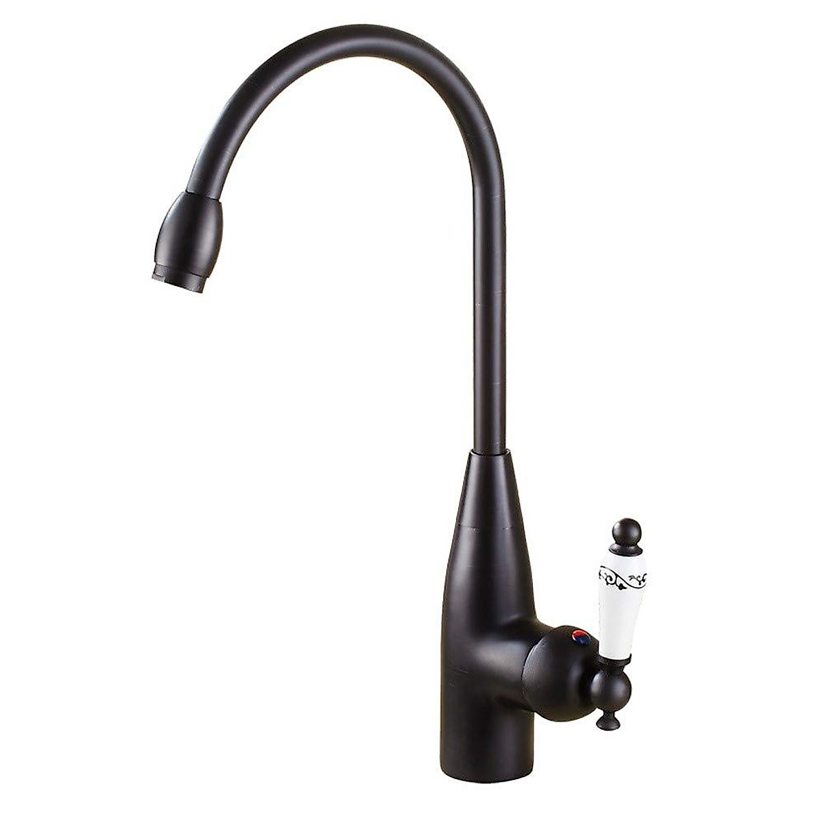 Easikc Antique High Arch Spout Ceramics Kitchen Faucet 360 Degree Rotation Full Copper Vintage Hot and Cold Water Taps Single Handle Single Hole Basin Mixer Faucet