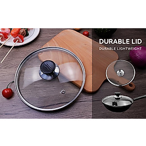 MY MIRONEY 8" Glass Lid for Pots with 2PCS Silicone Dish Scrubbers(Color Random), Clear Tempered Glass Round Lid Cover with Plastic Heat Resistant Handle for Frying Pan, Skillet, Cookwa