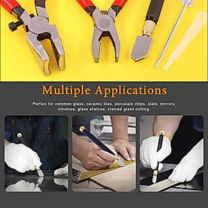 Rustark 3Pcs Premium Glass Running Breaking Pliers and Class Cutter Kit, Heavy Duty Glass Cutting Tool with Rubber Tip, Work Great for Stained Glass, Mosaics, Fusing, Breaking