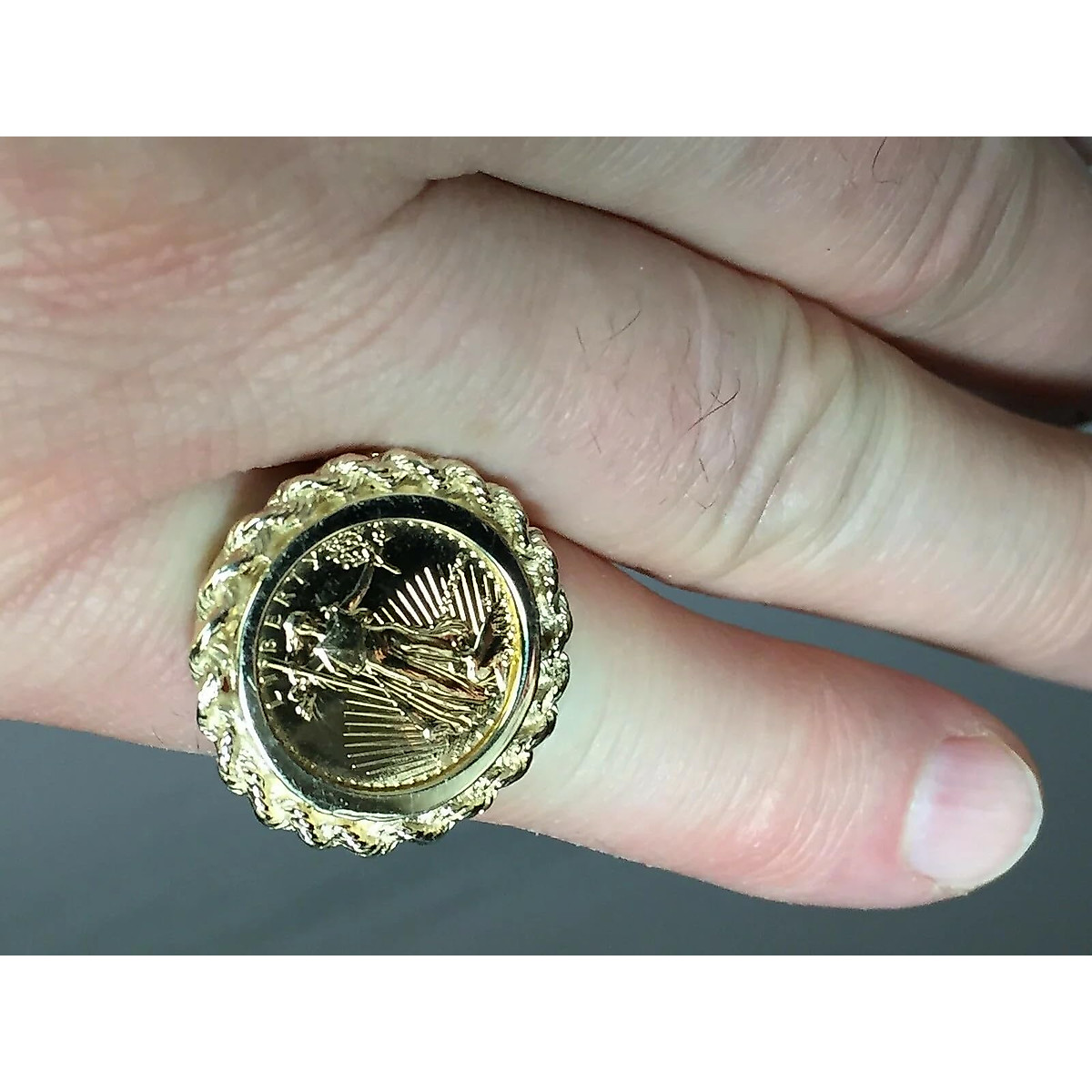 TEX 14k Yellow Gold Ring, 1/10oz US Lady Liberty Coin, Approx 11.4g