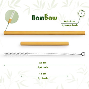 Bambaw Bamboo Reusable Straws | Eco Friendly Long Straws with Straw Cleaner Brush | Biodegradable Alternative to Plastic Straws | Durable Travel Drinking Straws | 6 Straws 5.5 Inch & 6 Straws 8.7 Inch