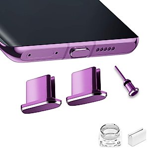VIWIEU USB C Port Dust Cover Plug Cap 2 Metal Anti Dust Protectors for Smartphone MacBook Pro Air Laptop Charging Port with SIM Card Removal Pin Compatible with Samsung Galaxy S24 S23 S22 S21(Purple)